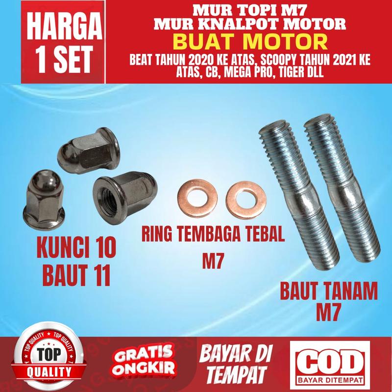 BAUT TANAM + MUR TOPI KNAPOT M7 MOTOR BAUT 11 BEAT TAHUN 2020 SCOOPY ...