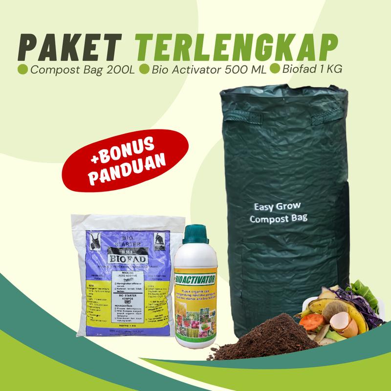 PAKET KOMPOSTER Compost Bag 200 Liter, BioFad 1 Kg & Bio Activator ...