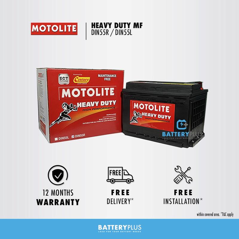 DIN55R | DIN55L | DIN55 Motolite Heavy Duty MF Car Battery Bateri ...