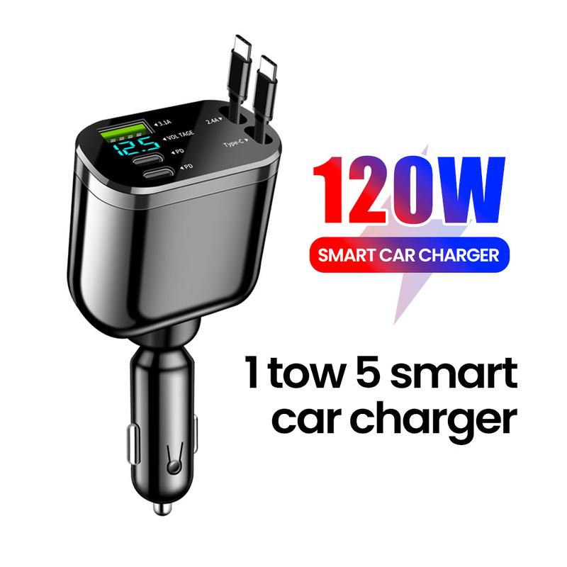 Elough Retractable Car Charger 5 in 1 Fast Charging Car Charger ...
