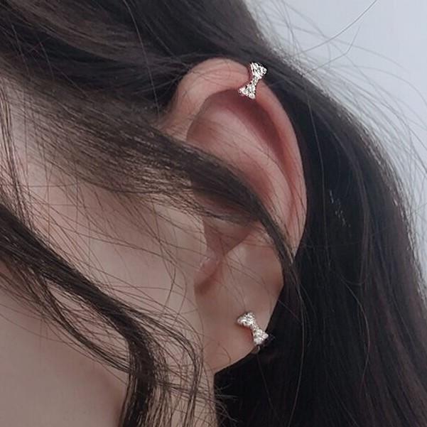Silver Zircon Bowknot Hoop Earrings Small Circle Earrings - TikTok Shop ...
