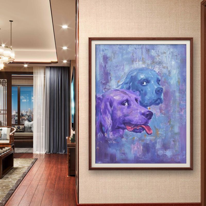 Two dogs in parallel, Zhang Junlong's original oil painting, - TikTok ...