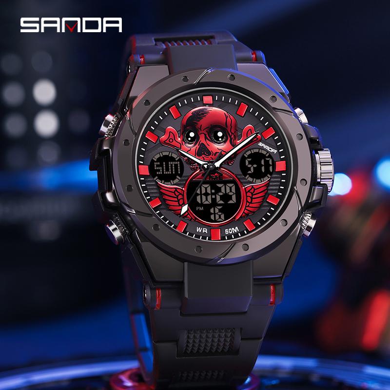 SANDA - jam tangan digital kalis air untuk lelaki, rangka terang ...