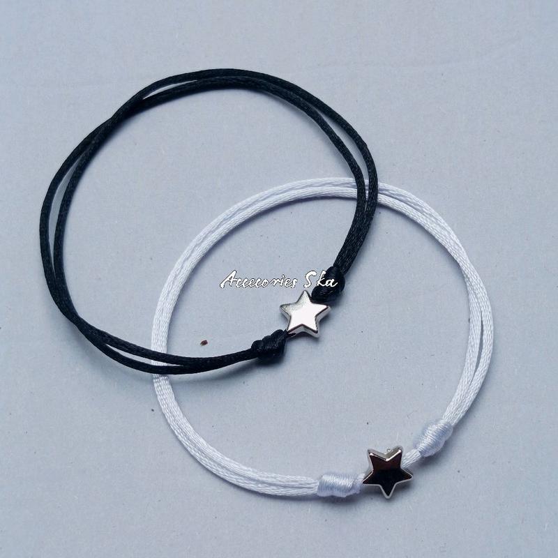 Gelang Couple Tali Satin Bintang Silver - Gelang Satin Hitam Putih ...