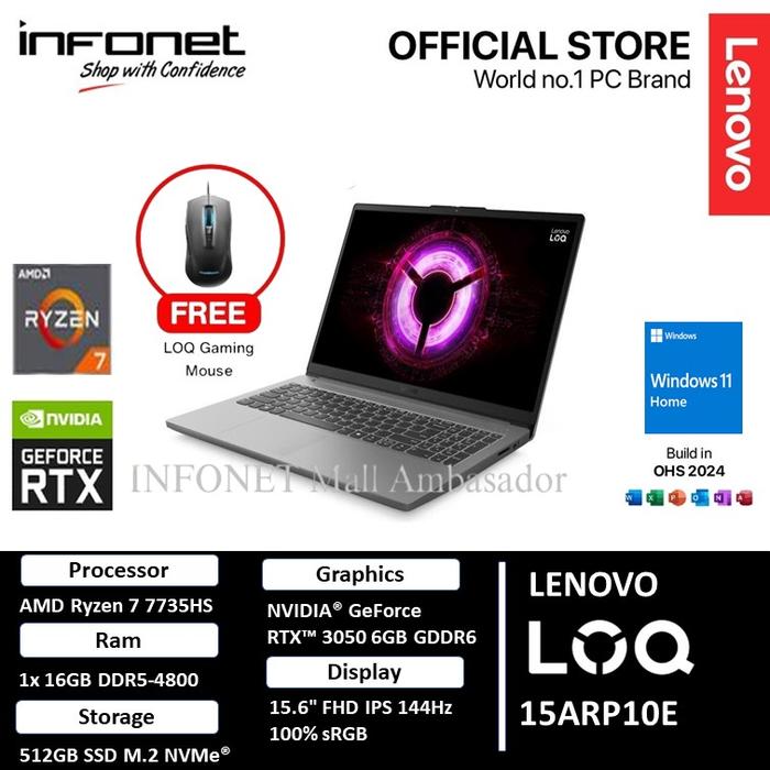 Promo LENOVO LOQ 15ARP10E RTX3050 RYZEN 7 7735HS 16GB 512G SSD 15.6 ...