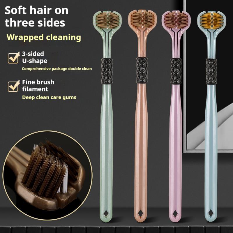 Wide head three sided toothbrush for adults, soft bristled high-end ...