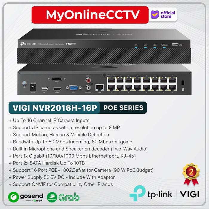 Promo NVR POE 16CH VIGI NVR2016H-16P - Support ONVIF Two Way Audio IP ...