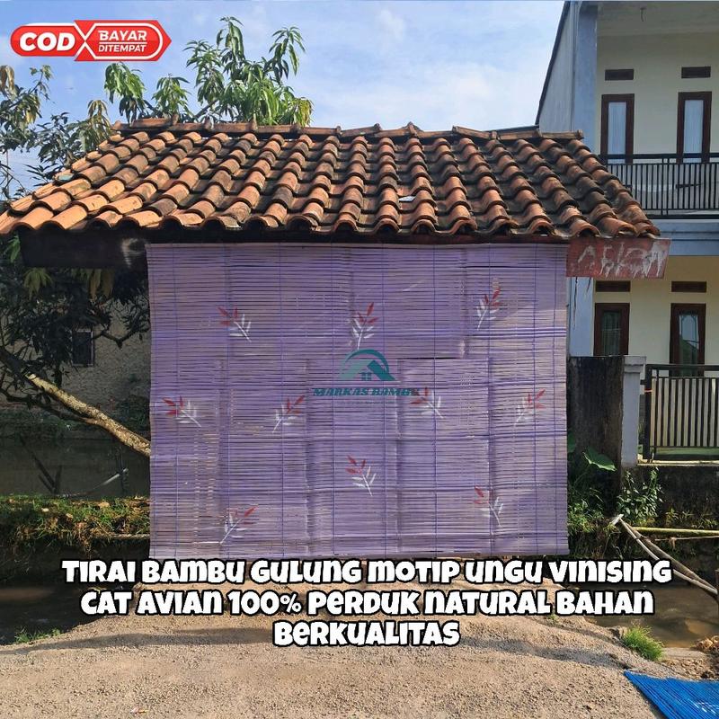 Tirai kerai bambu gulung motip bunga waran ungu penghalu hujan - Shop ...