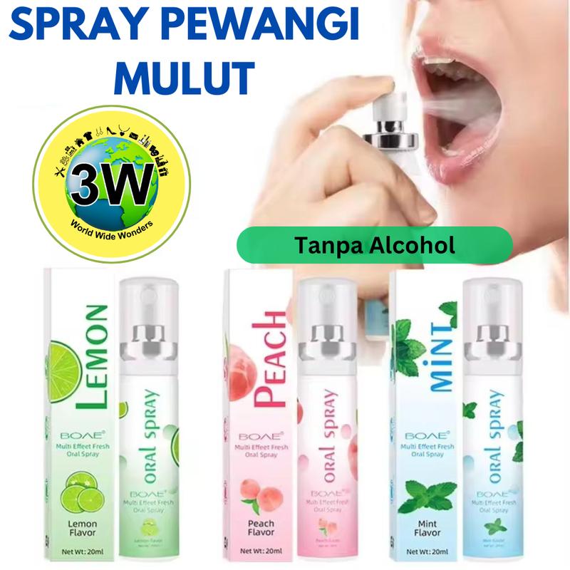 Spray Pewangi Mulut 3 Perisa Mint, Peach, Lemon flavoured Mouth Spray ...