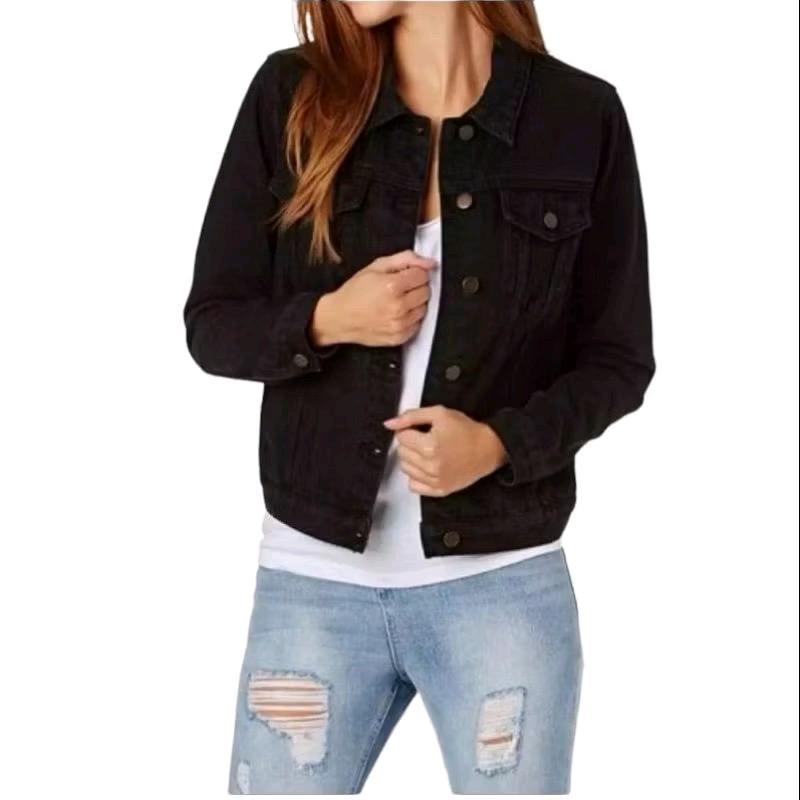 Jacket Denim kain women's Korean Style Solid Lapel Long Sleeve Casual ...