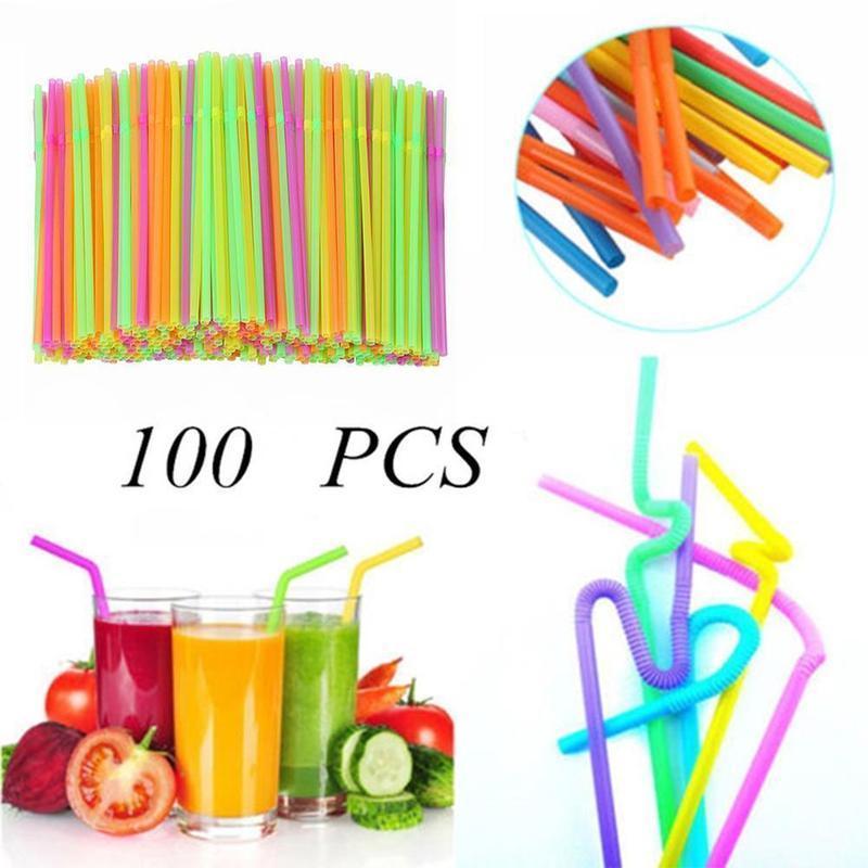 Straw plastik pakai buang, straw lentur berwarna-warni, pelbagai ...