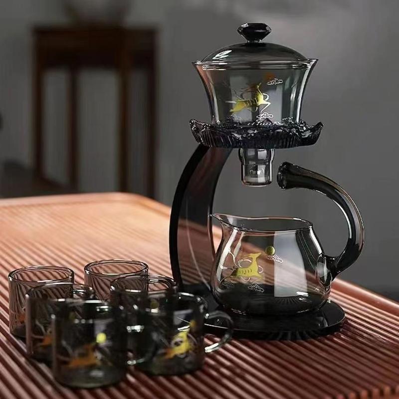 Lotus high borosilicate glass automatic tea set easy to use office ...