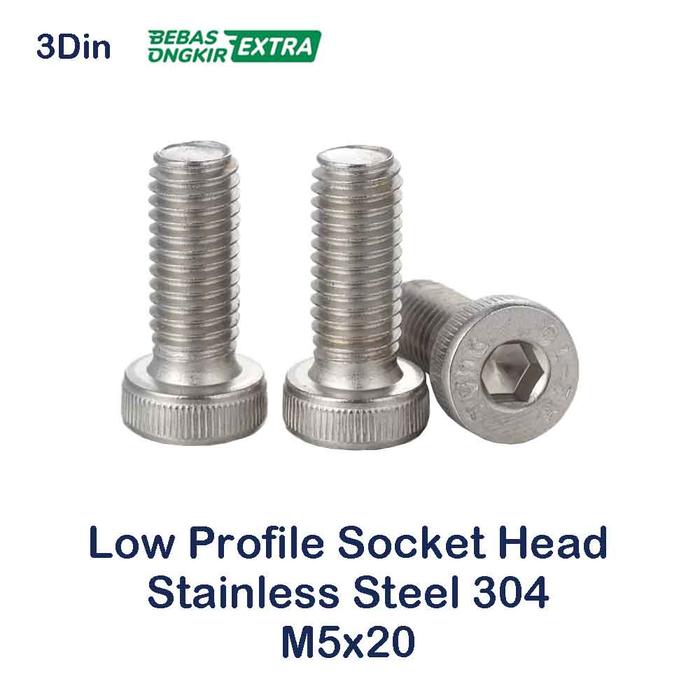 Jual Baut Hex Socket Thin Head Cap Screw M5x20 M5 x 20mm Stainless ...