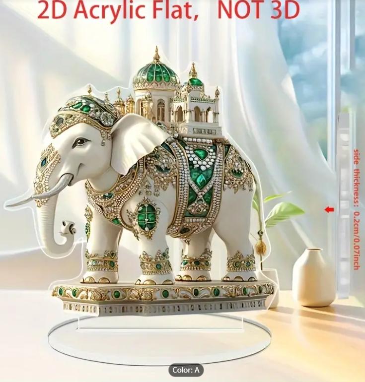 Hiasan Meja Akrilik Gajah, Reka Bentuk Rata 2D, Elegan, Gaya Bohemia ...