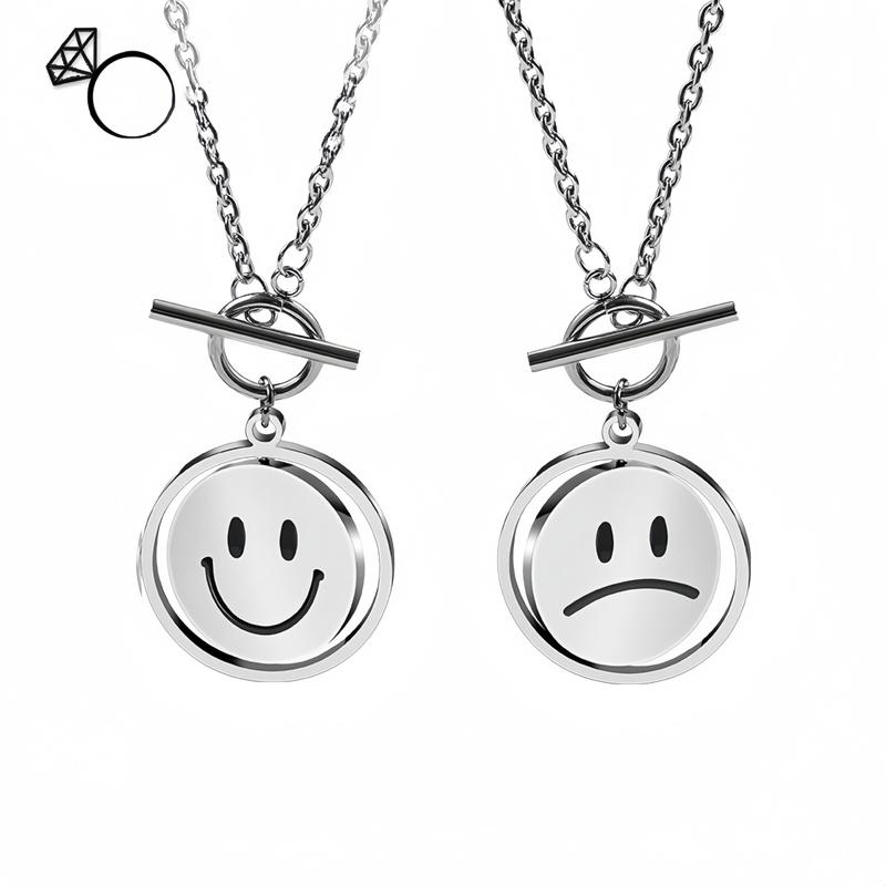 Rotating smiley face necklace Titanium steel rotating expression ...