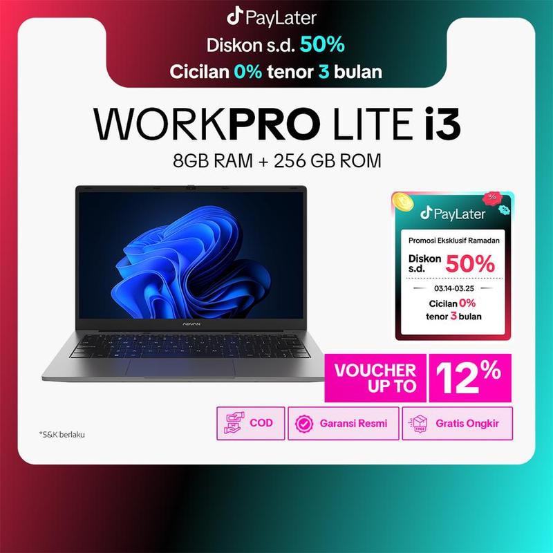 ADVAN Workpro Lite Intel Core i3-1220P IPS FHD 14" inch 8GB/256GB ...