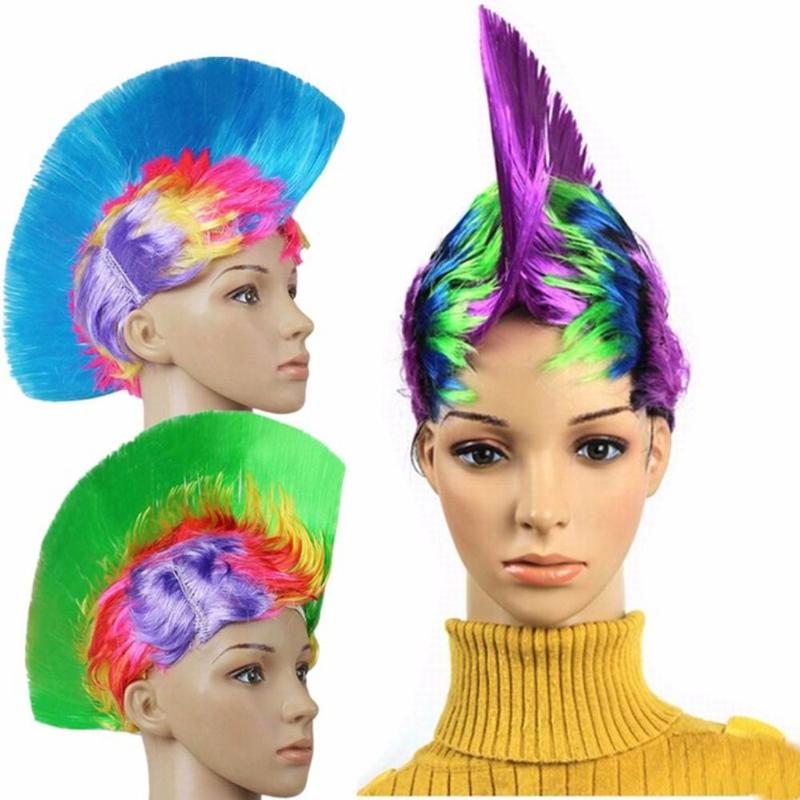 Unisex Colored Funny Cockscomb Fluffy Invisible Mohawk Wig Natural ...