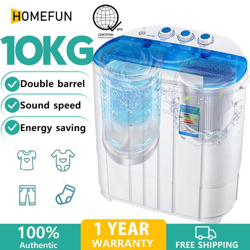 HOMEFUN Double Barrel Mini Washing Machine With Spin Dryer Semi ...