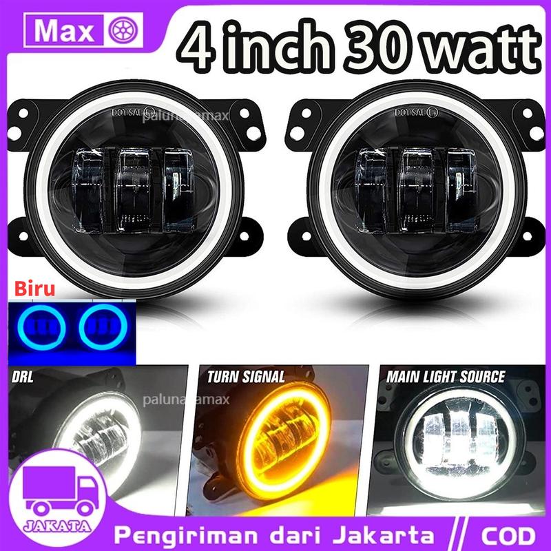 2PCS Lampu Foglamp Led Daymaker 4 inch 3 Lensa Full Ring 2 Warna - Shop ...