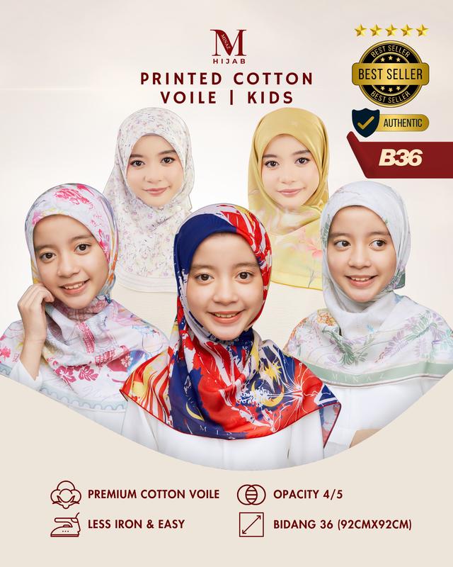 MINAZ HIJAB | KIDS PRINTED COTTON VOILE BAWAL (BIDANG 36) - TikTok Shop ...