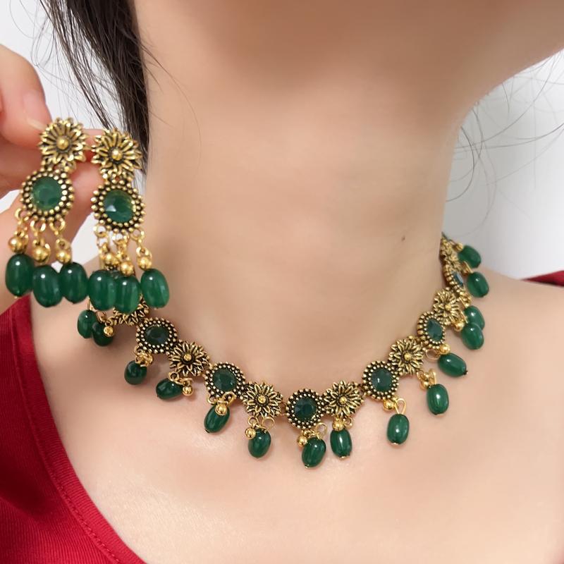 Set Choker Manik, Hijau / Hitam / Merah Jambu / Kuning, Untuk Wanita ...