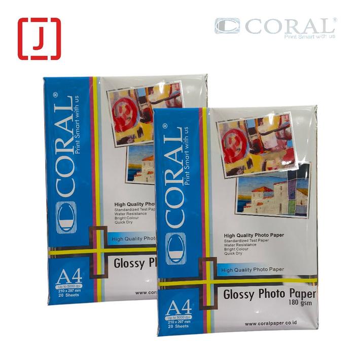 Jual Kertas Foto Glossy Photo Paper A4 180 Gr Coral isi 20 Sheets ...