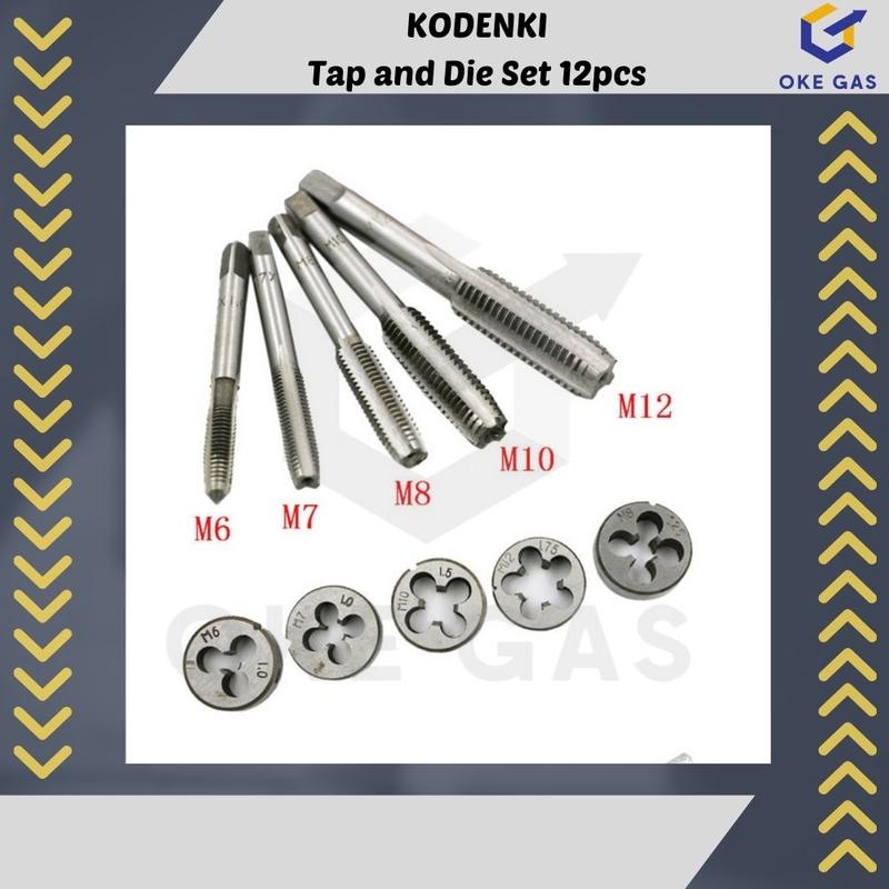 KODENKI TND201 Hand Tap Die Set 12 Pcs Alat Senai Snai Baut Mur Drat ...