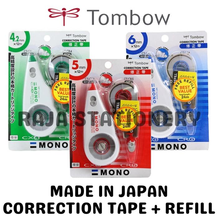 Jual Tombow Mono Correction Tape 12m + REFILL Green Red Blue 4.2mm 5mm ...