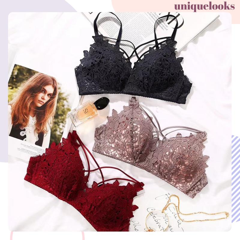 BR400> BRA RENDA WANITA MOTIF BUNGA TALI SILANG BRA KEKINIAN KOREAN ...
