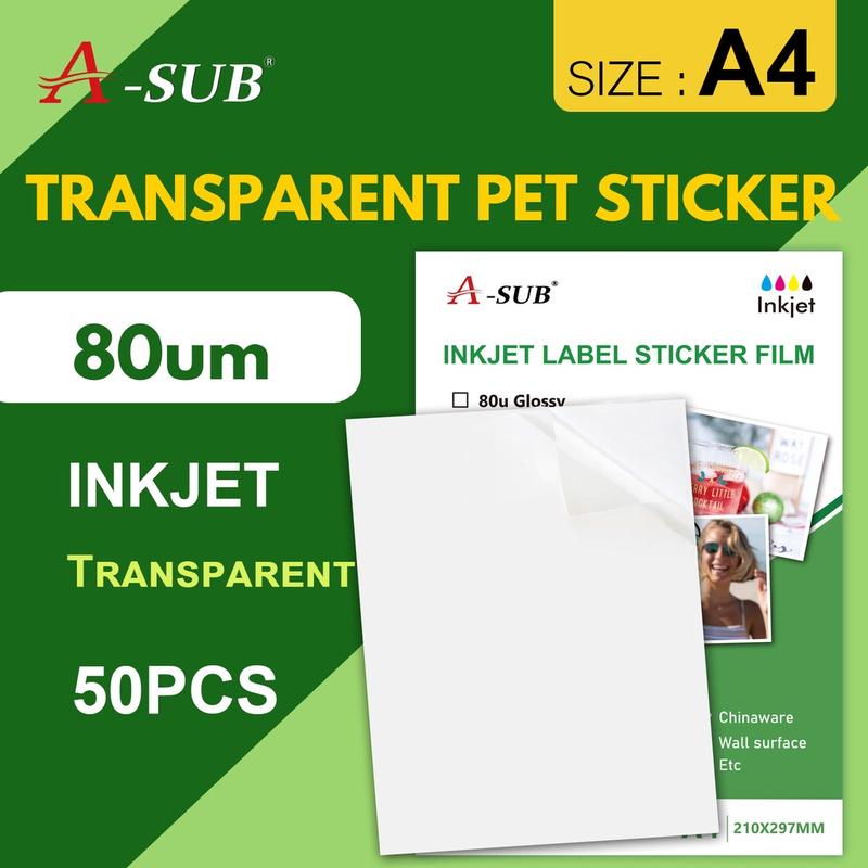 A-SUB Transparent Paper Sticker Film A4 For Inkjet Printer Waterproof ...