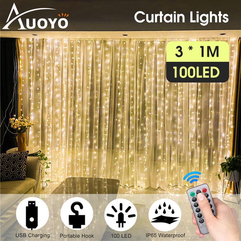 Lampu Langsir, Auoyo, 300 LED, Lampu Rentetan Dewi Langsir, dengan ...