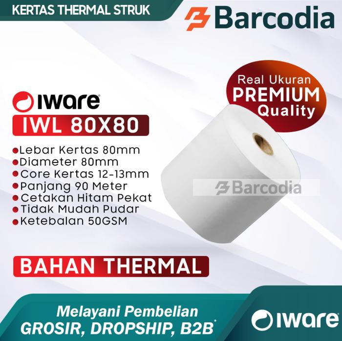 Jual Kertas Struk Thermal 80mm / Kertas Kasir / Paper Roll Iware 80x80 ...