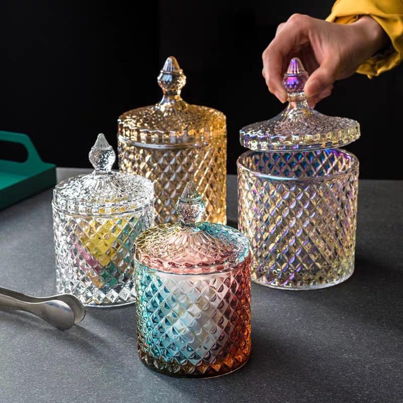 300/600ML Household Glass Storage Canned New Color with Lid Candle ...