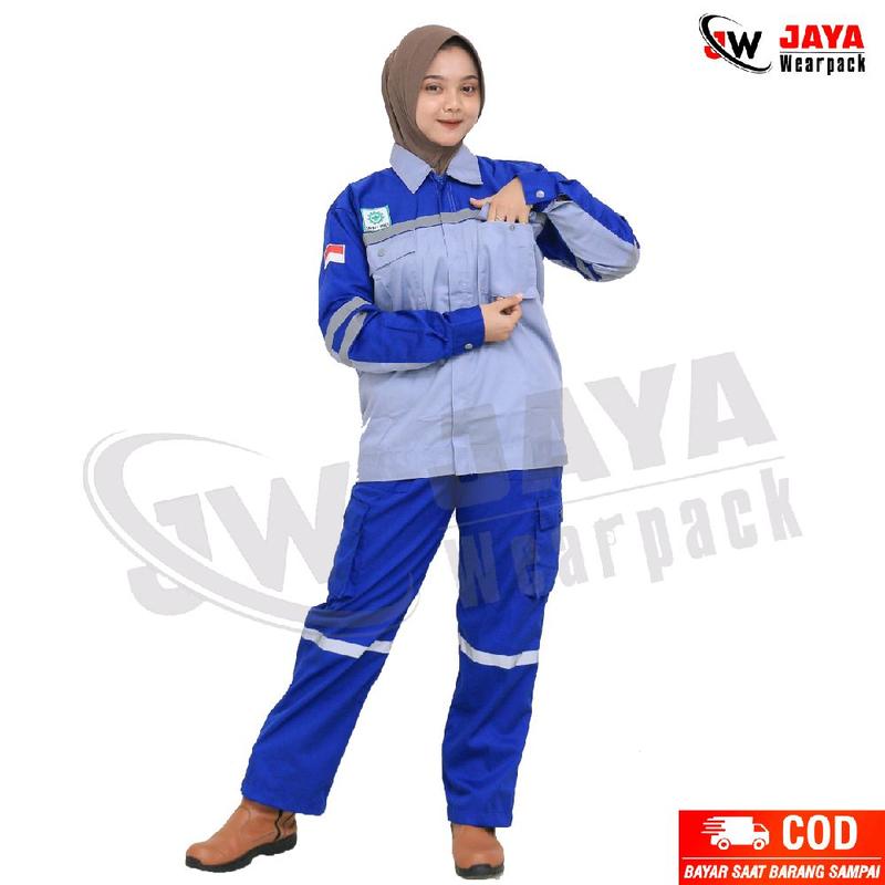 SETELAN WEARPACK SAFETY ONE SET ABU-ABU KOMBINASI BIRU - Shop | Tokopedia