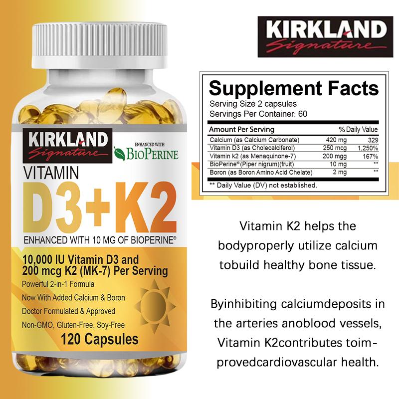 KIRKLAND Vitamin D3 K2 10000 IU, (250mcg) D3 + 200mcg K2 MK7 - Shop ...