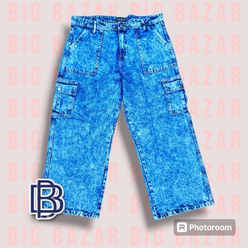 Plus size cargo plazo ready stock super quality acid wash denim jeans ...