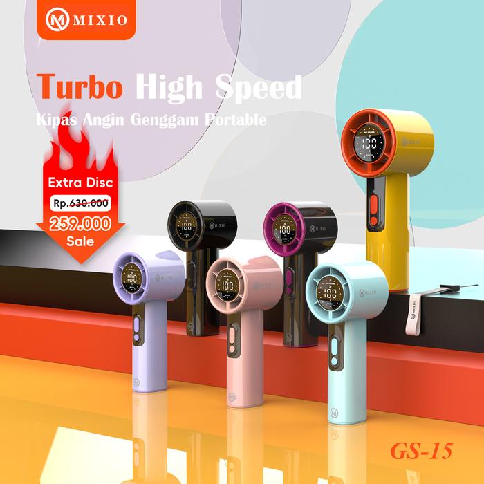 Promo MIXIO GS-15 High-Speed Portable Handheld Fan 4000MAH kipas Strong ...