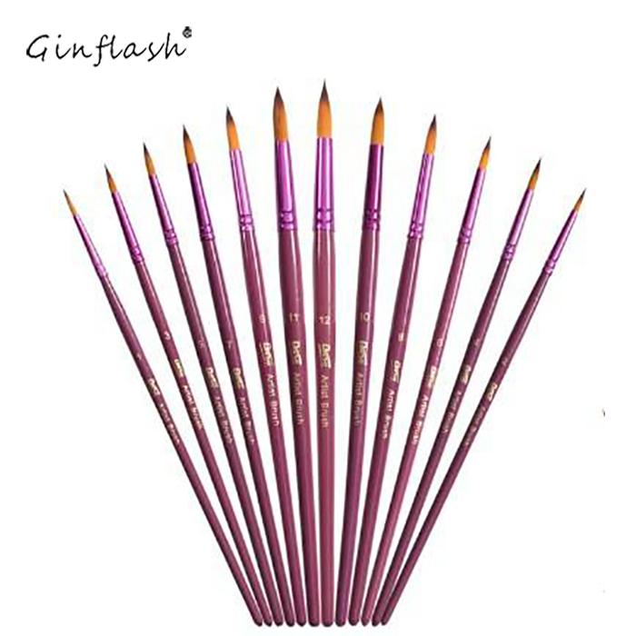 Ginflash 12Pcs Round Nylon Hair Artist Paint Brushes Acrylic - TikTok ...