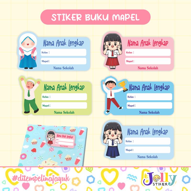 Jolly Stiker Stiker Nama Buku Mapel Custom Anak TK SD SMP JSB001 - Shop ...