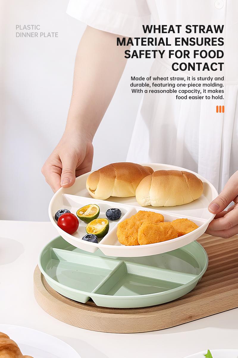 Nipiin Divided Wheat Straw Table Plate Dinner Plate Separated Three ...