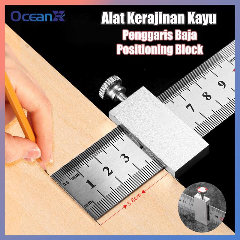 Ocean-X[COD] 30cm Penggaris-Baja 26mm Positioning-Block Set Kerah Kayu ...