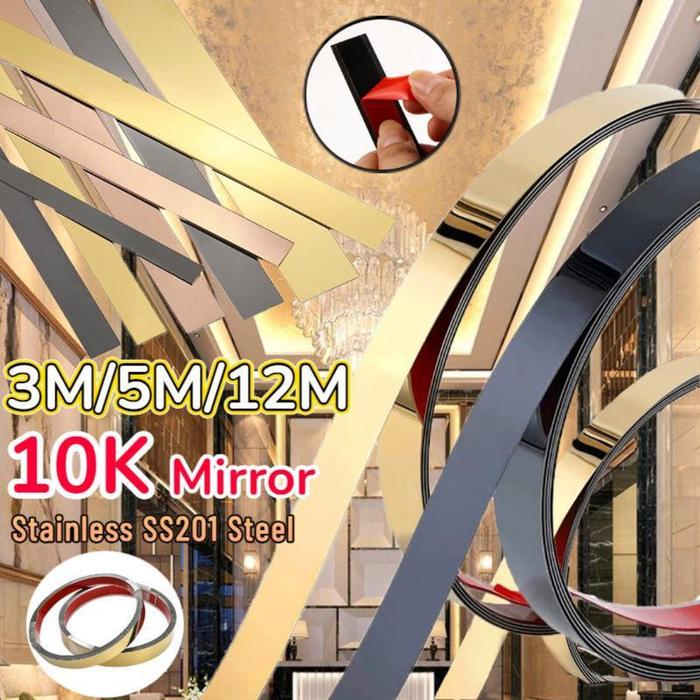 Promo 【COD】3M/5M/12M List Plat Strip Mirror Gold Stiker Dinding Garis ...