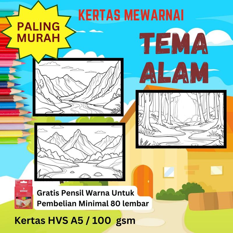 Kertas Mewarnai / PEMANDANGAN ALAM / Buku Gambar Mewarnai Ukuran - Shop ...