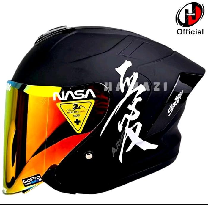 Jual Helm Half Face Js Armor Black Doff Sticker Kanji - WHITE KANJI ...