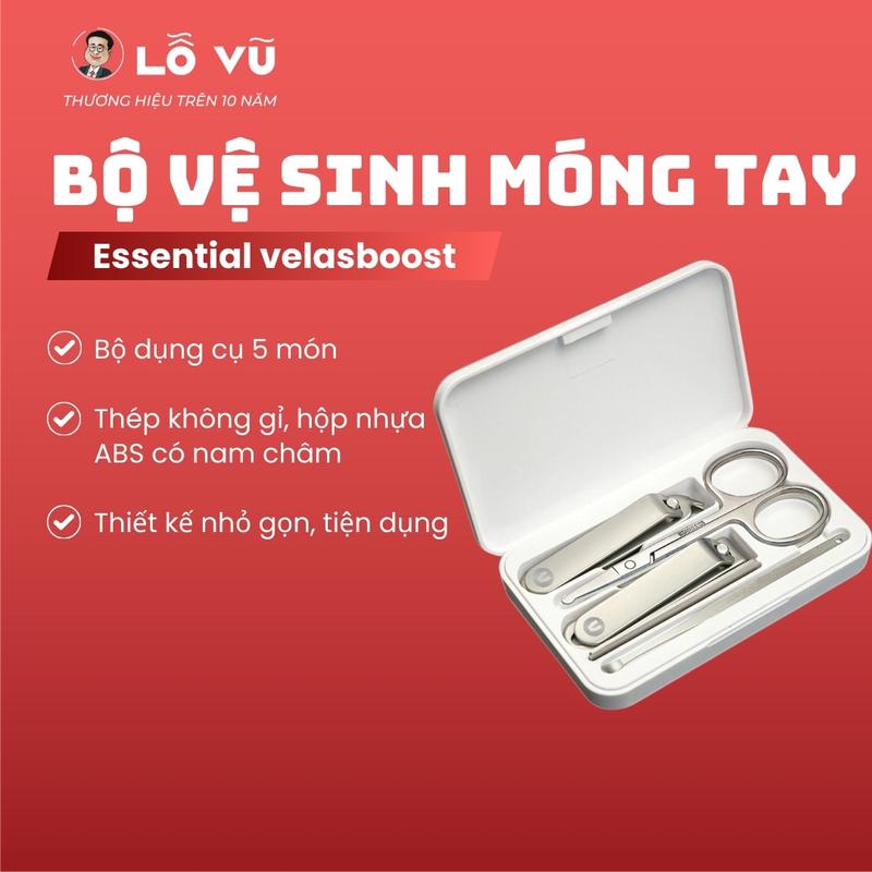 LoVu Bộ vệ sinh móng tay 5 món velasboost Essential, Thép không ...