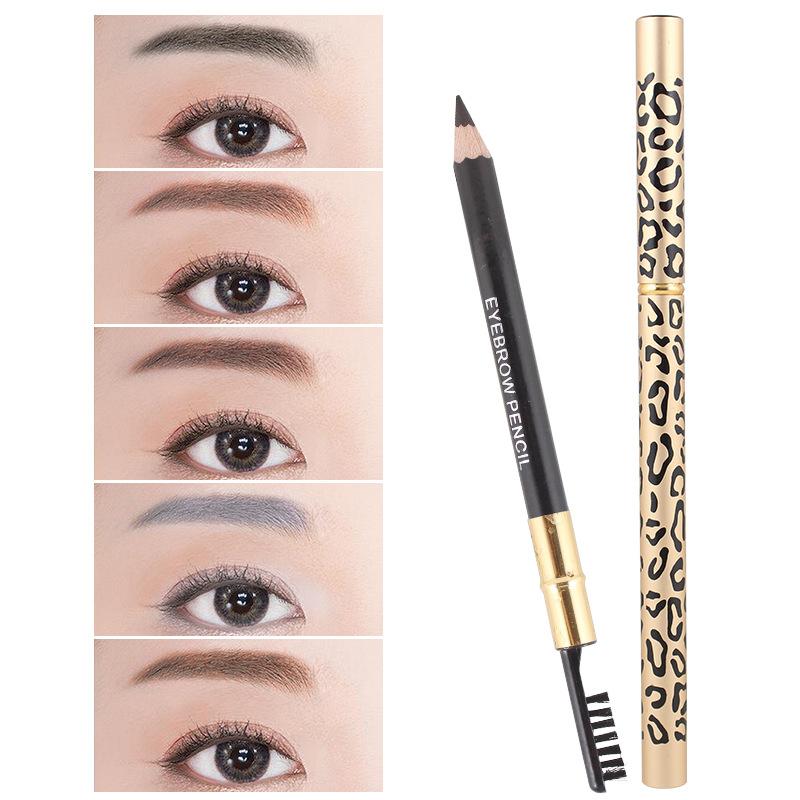 Leopard design eyebrow pencil metal handle with brush Black Brown ...