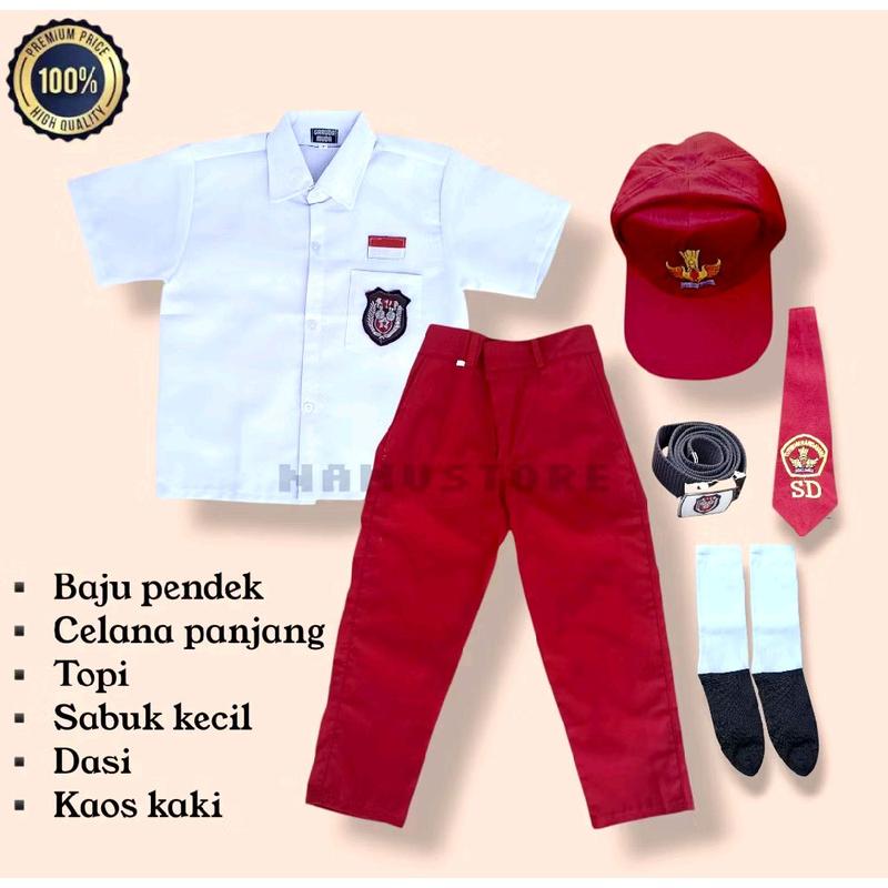 setelan lengkap seragam sekolah SD merah putih lengan pendek - Shop ...