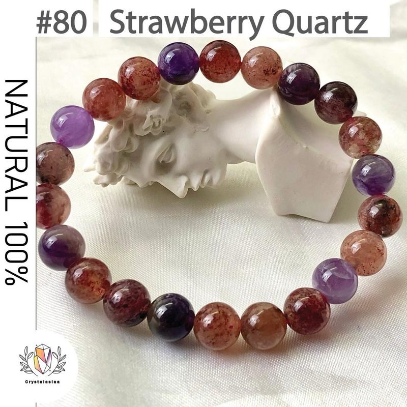 #80【Ready Stock 100% Natural Blackcurrent Strawberry Quartz】Gelang ...