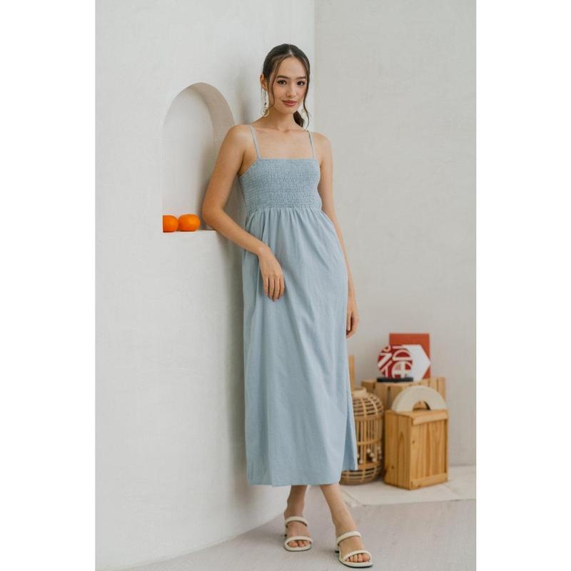 TSW Maxine Camisole Smocked Maxi Dress in Blue - TikTok Shop Singapore