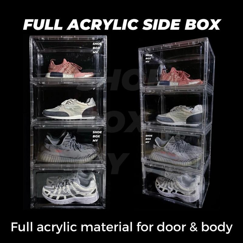 360° Full Acrylic Magnetic Side Drop Shoe Box Kotak Kasut Akrilik ...